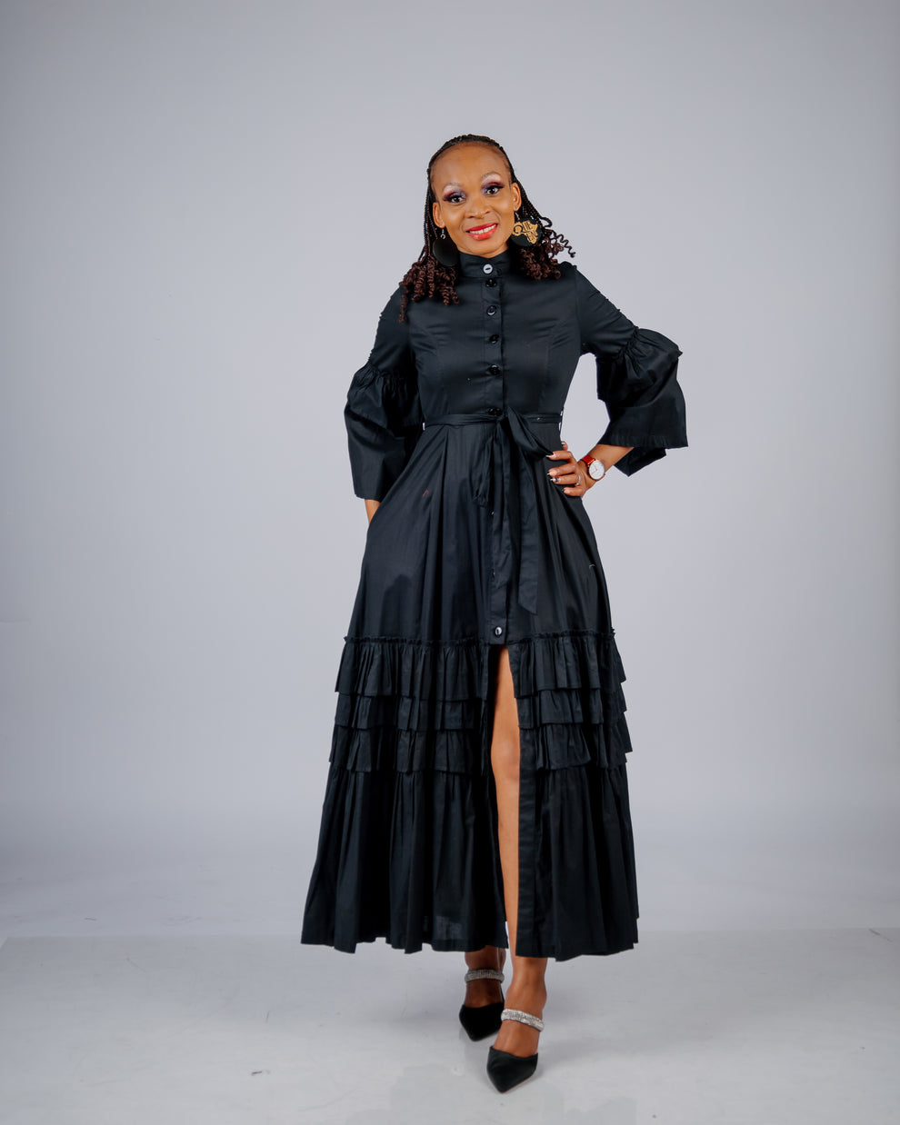 BLACK FRILLED SOLANGE DRESS – FRIDA COUTURE