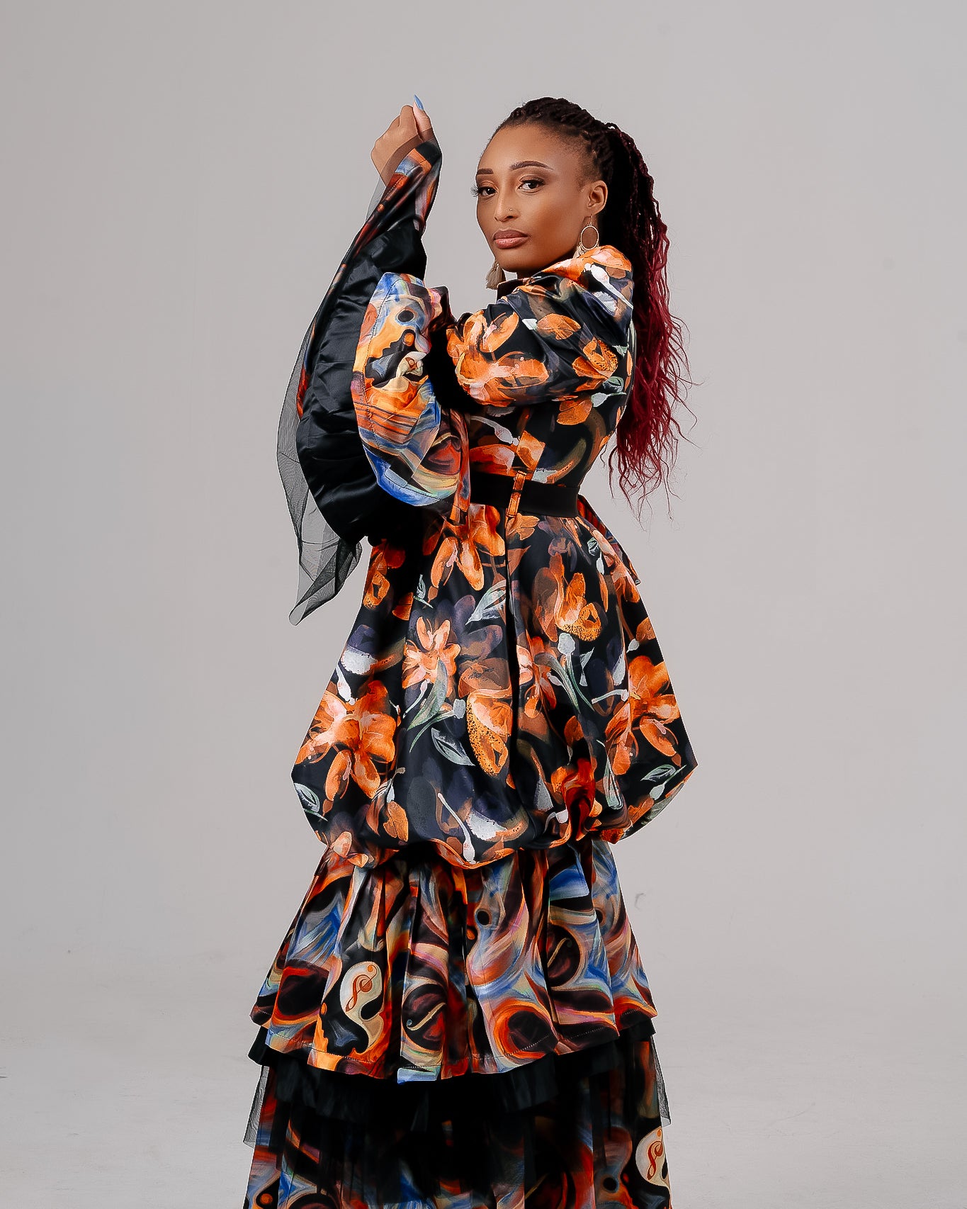 BLACK/ORANGE BUBBLE FRILLED DRESS – FRIDA COUTURE
